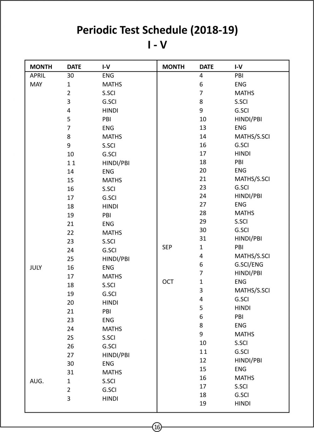 Periodic Test Schedule – Partap Public School
